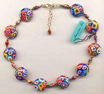 Millefiori Fine 21mm Disc Necklace with Small Ovals